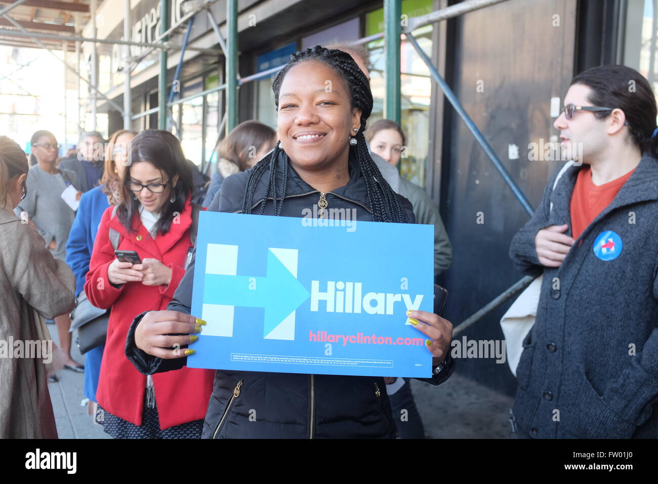New York City, United States. 28th Apr, 2013. Clinton fan with sign on ...