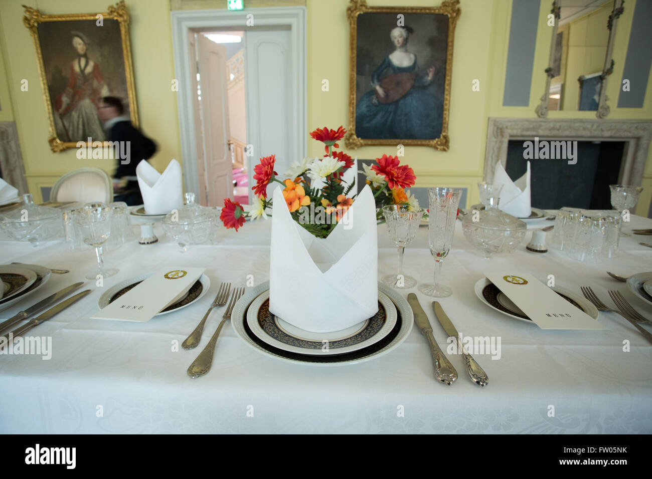 Berlin, Germany. 31st Mar, 2016. A view of a table setting from a state ...