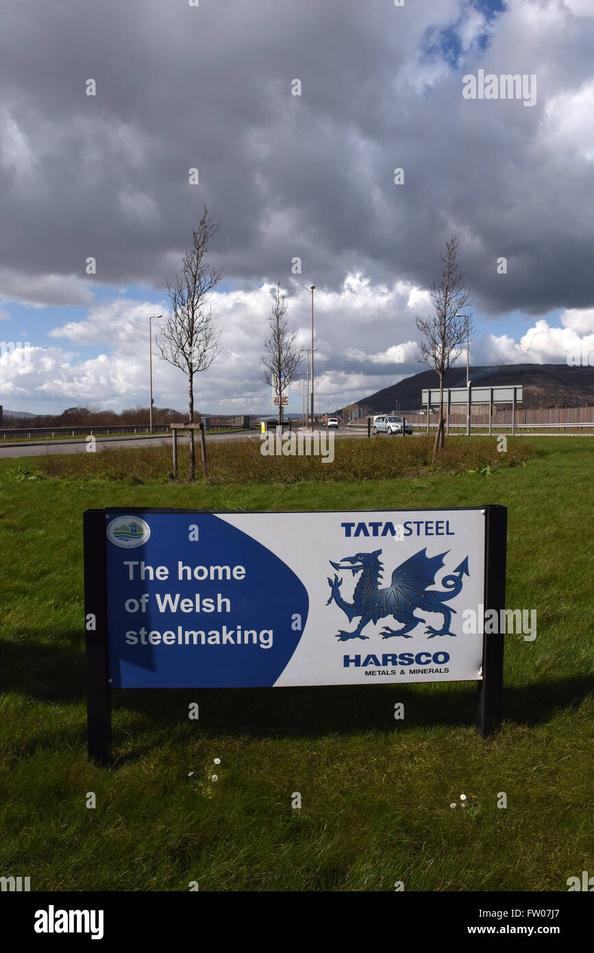 Port Talbot, UK. 31st Mar, 2016. Sign for the Tata Steel Works in Port ...
