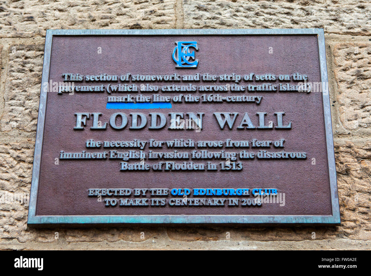 A wall plaque on Forrest Road marking the location where the Flodden ...