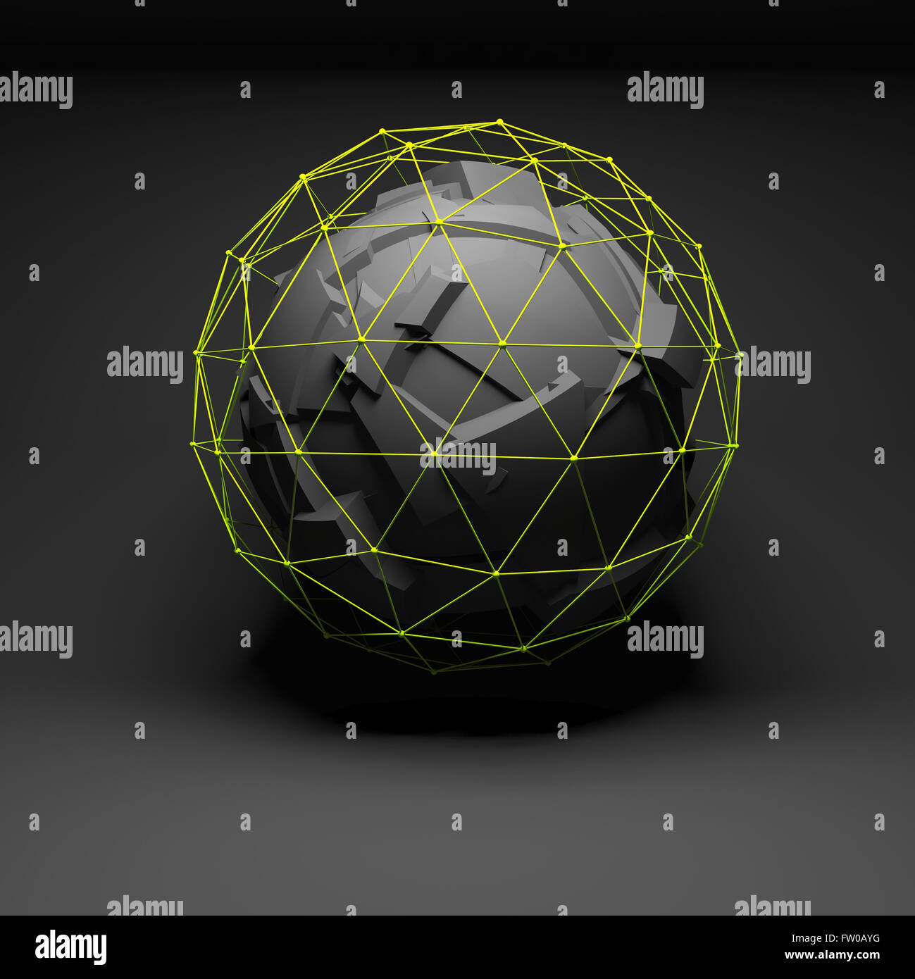 Abstract spherical object with chaotic fragmentation surface covered ...