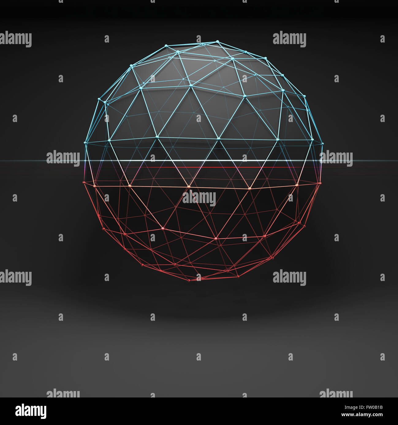 Abstract polygonal spherical object covered with colorful lattice wire ...