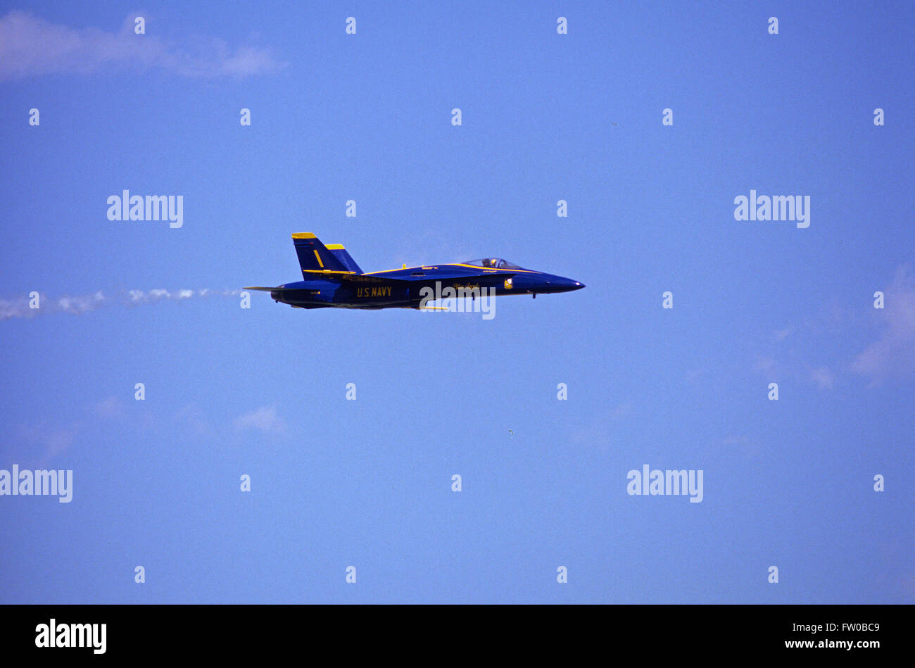 Camp Springs, Maryland, USA, May 1990 US Navy "Blue Angel" flies in a ...