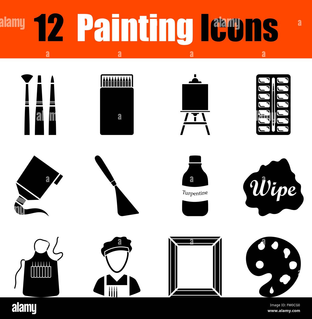 Set of twelve painting black icons. Vector illustration Stock Vector ...