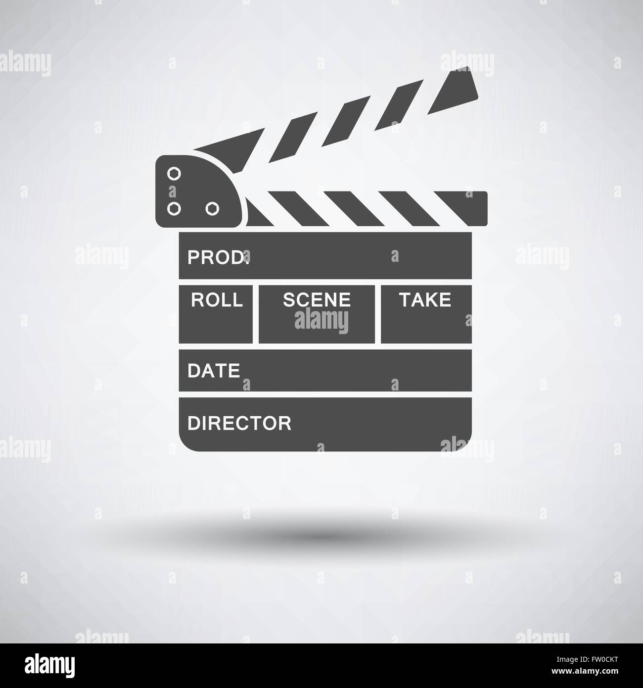 Clapperboard icon on gray background with round shadow. Vector ...
