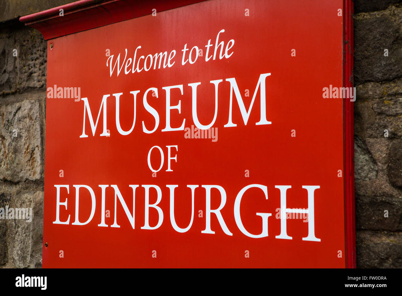 A welcome sign outside the Museum of Edinburgh, situated on Canongate ...