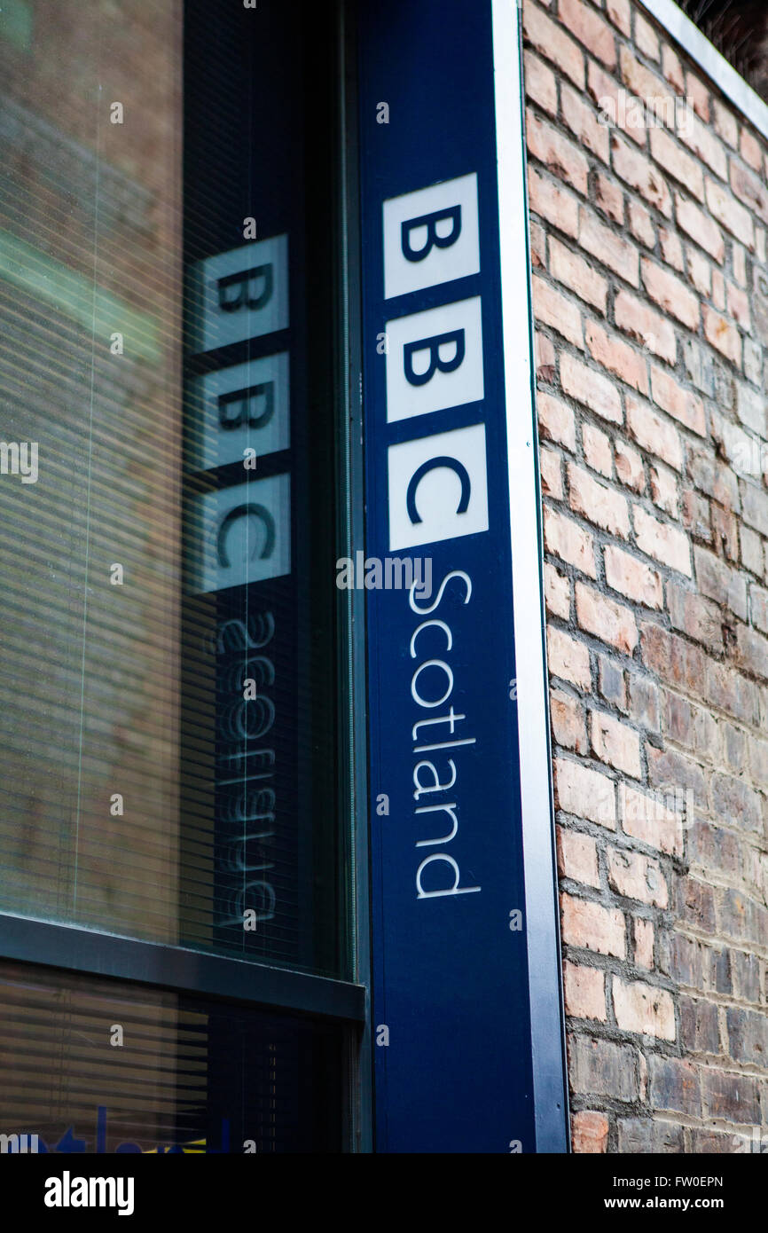 EDINBURGH, SCOTLAND - MARCH 8TH 2016: The BBC Scotland symbol at one of ...