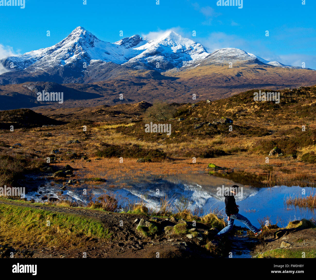 The Cuillin mountains reflected in water, at Sligachan, Isle of Skye ...