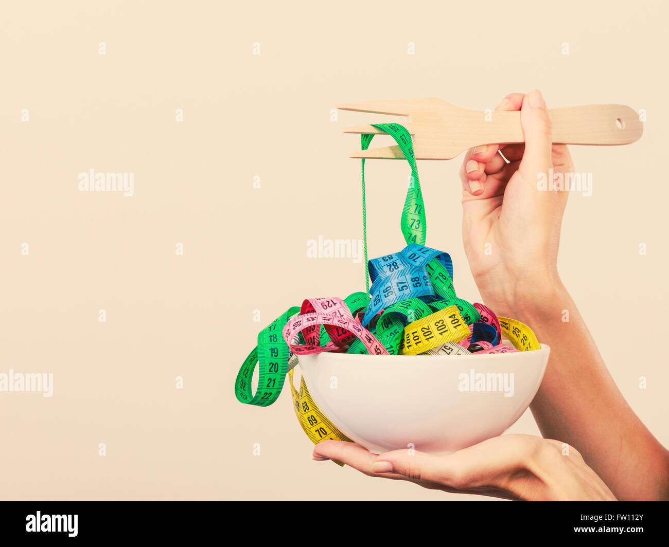 Diet, healthy eating, weight loss and slim body concept. Human hand ...