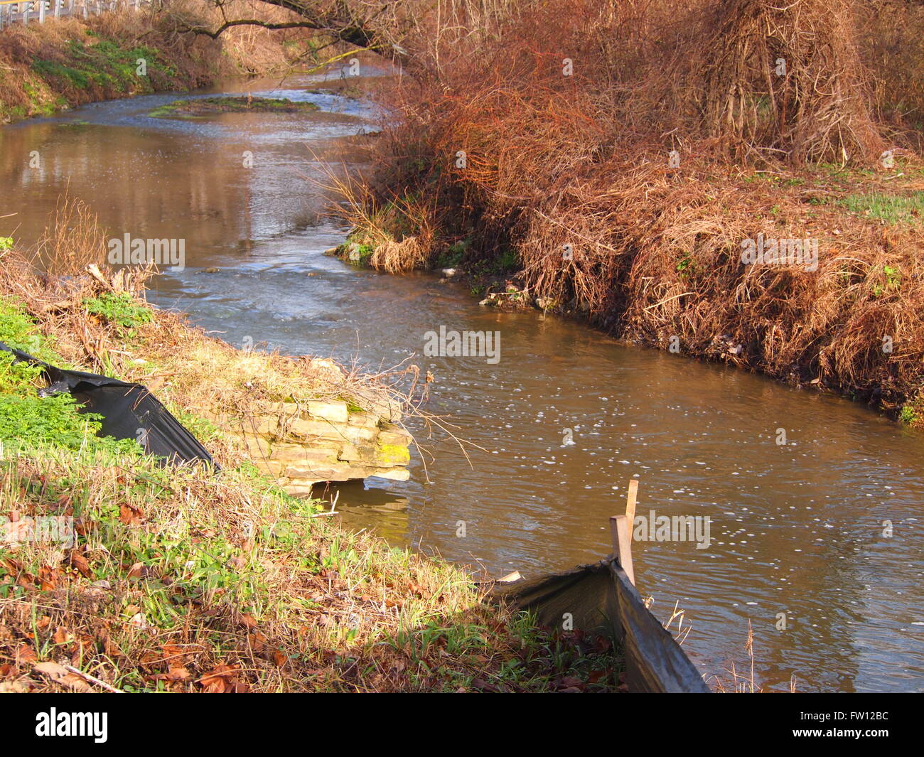 Sunlight hitting a stream against the road Stock Photo - Alamy
