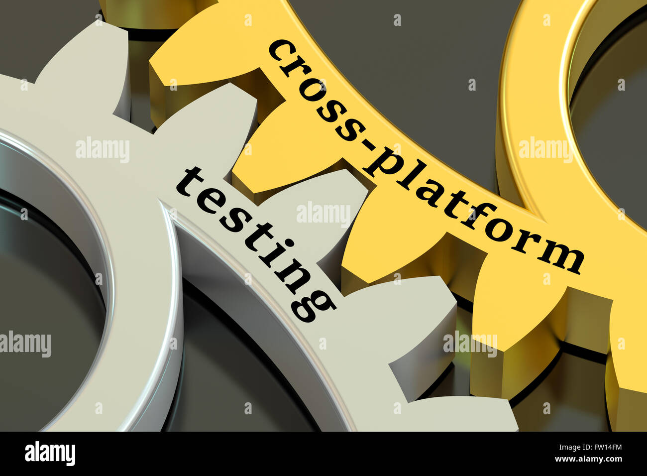 Cross-platform Testing concept on the gearwheels, 3D rendering Stock ...