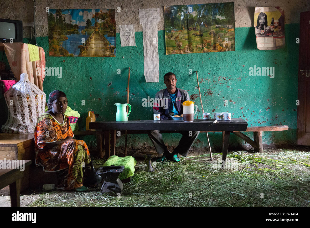 Mescha village, North Shewa, Ethiopia, October 2013: The owners of the ...