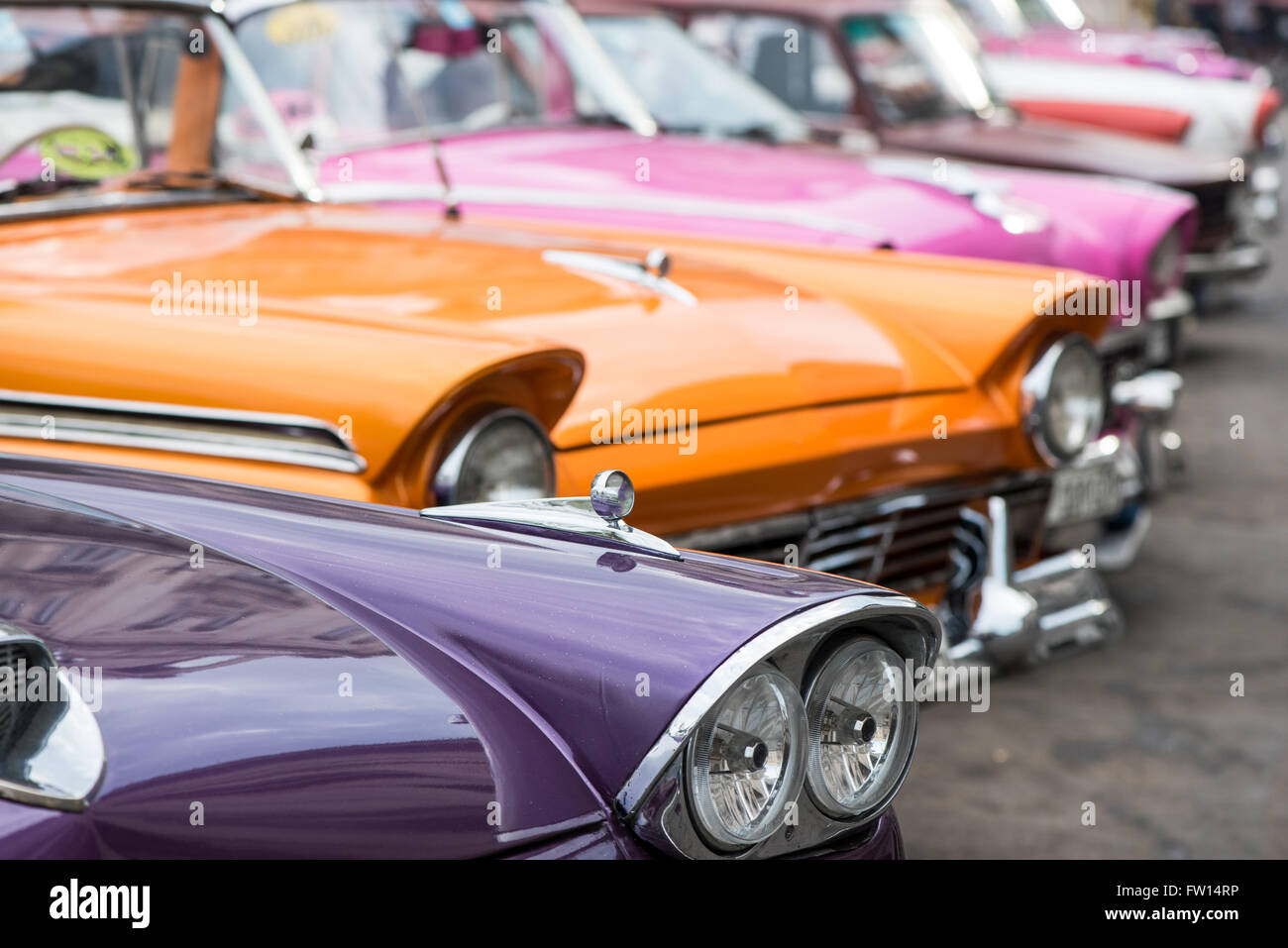 Classic american car park on street of Old Havana in Cuba Stock Photo ...