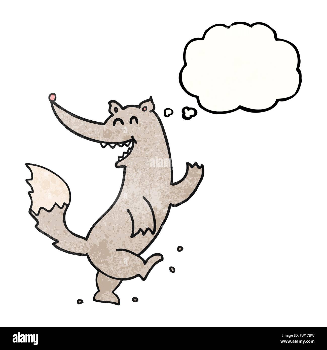 freehand drawn thought bubble textured cartoon happy wolf dancing Stock ...