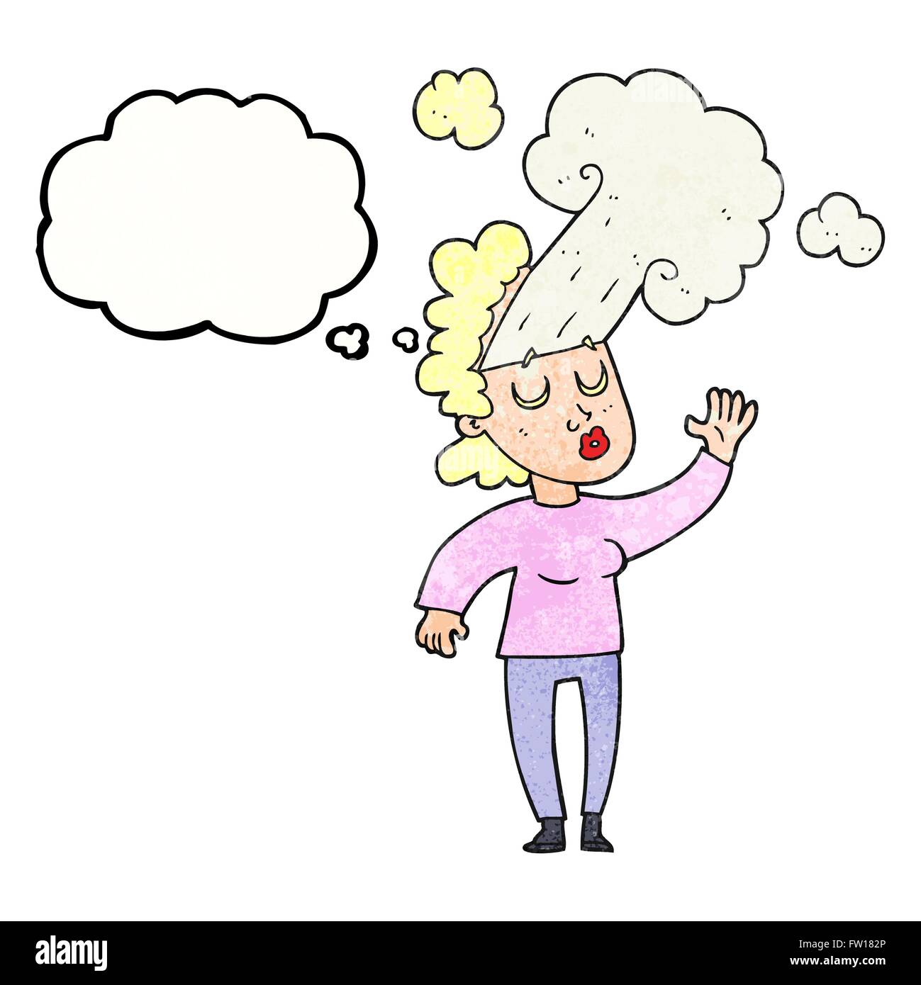 freehand drawn thought bubble textured cartoon woman letting off steam ...