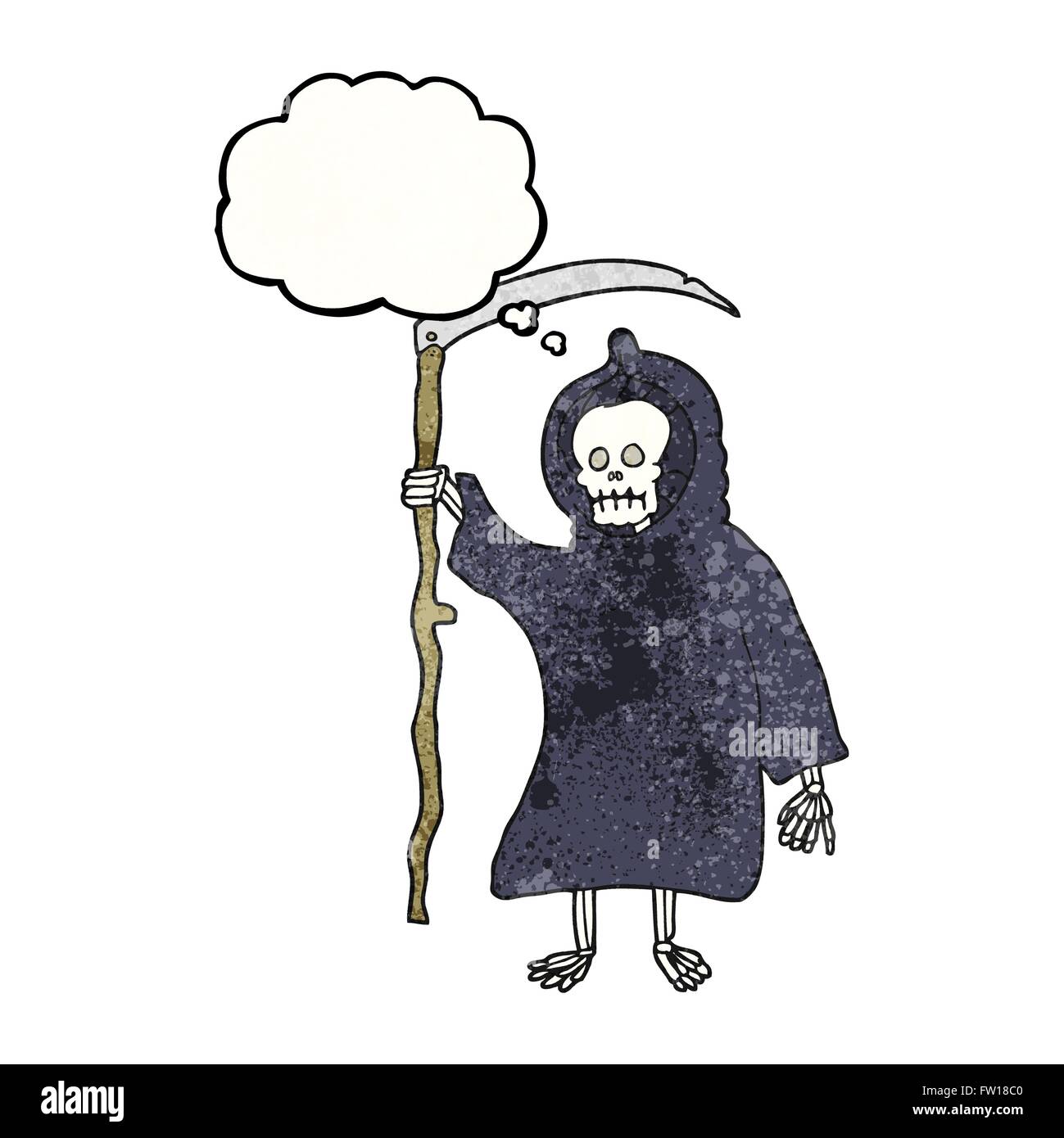freehand drawn thought bubble textured cartoon spooky death figure ...