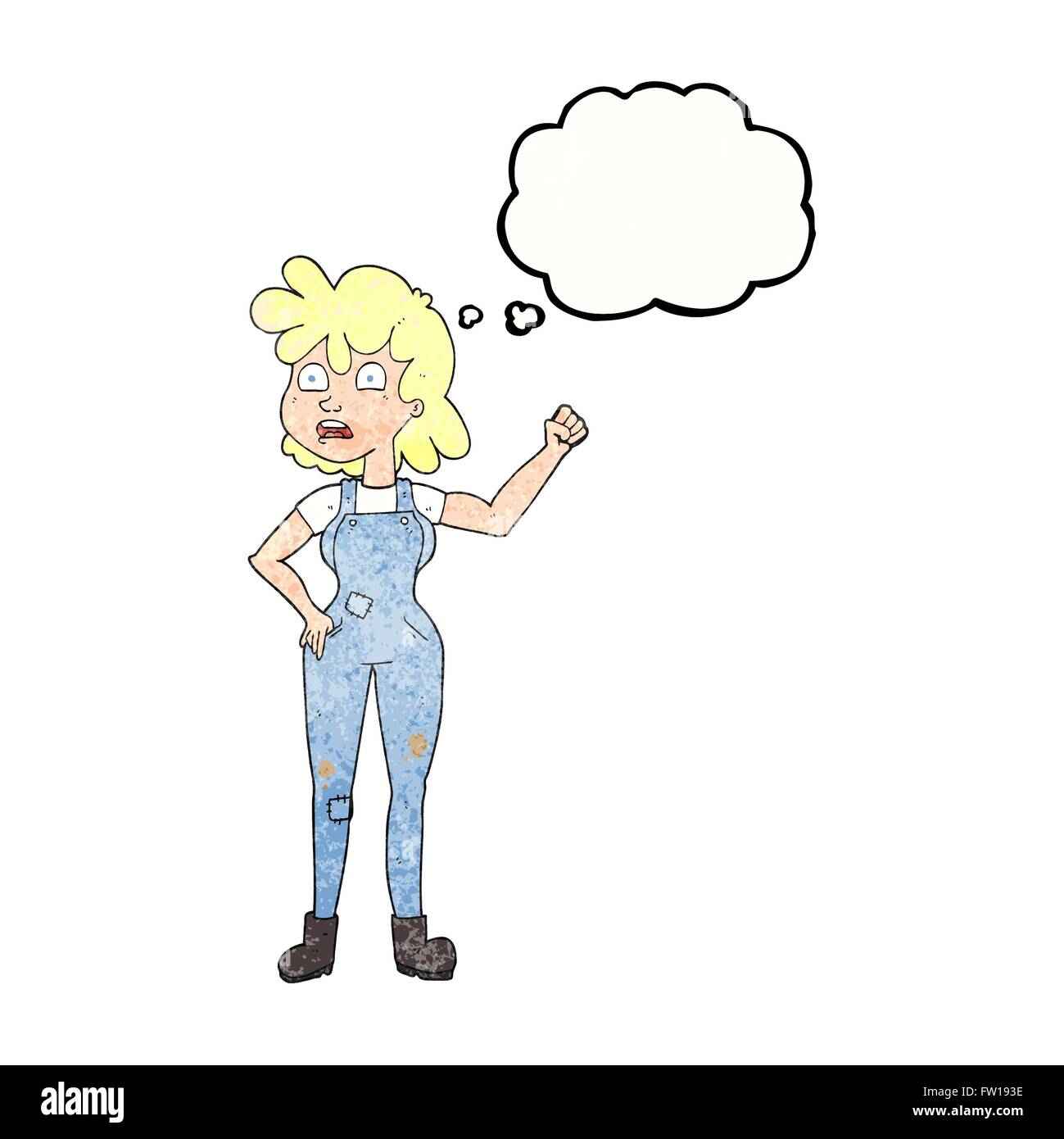 freehand drawn thought bubble textured cartoon woman shaking fist Stock ...