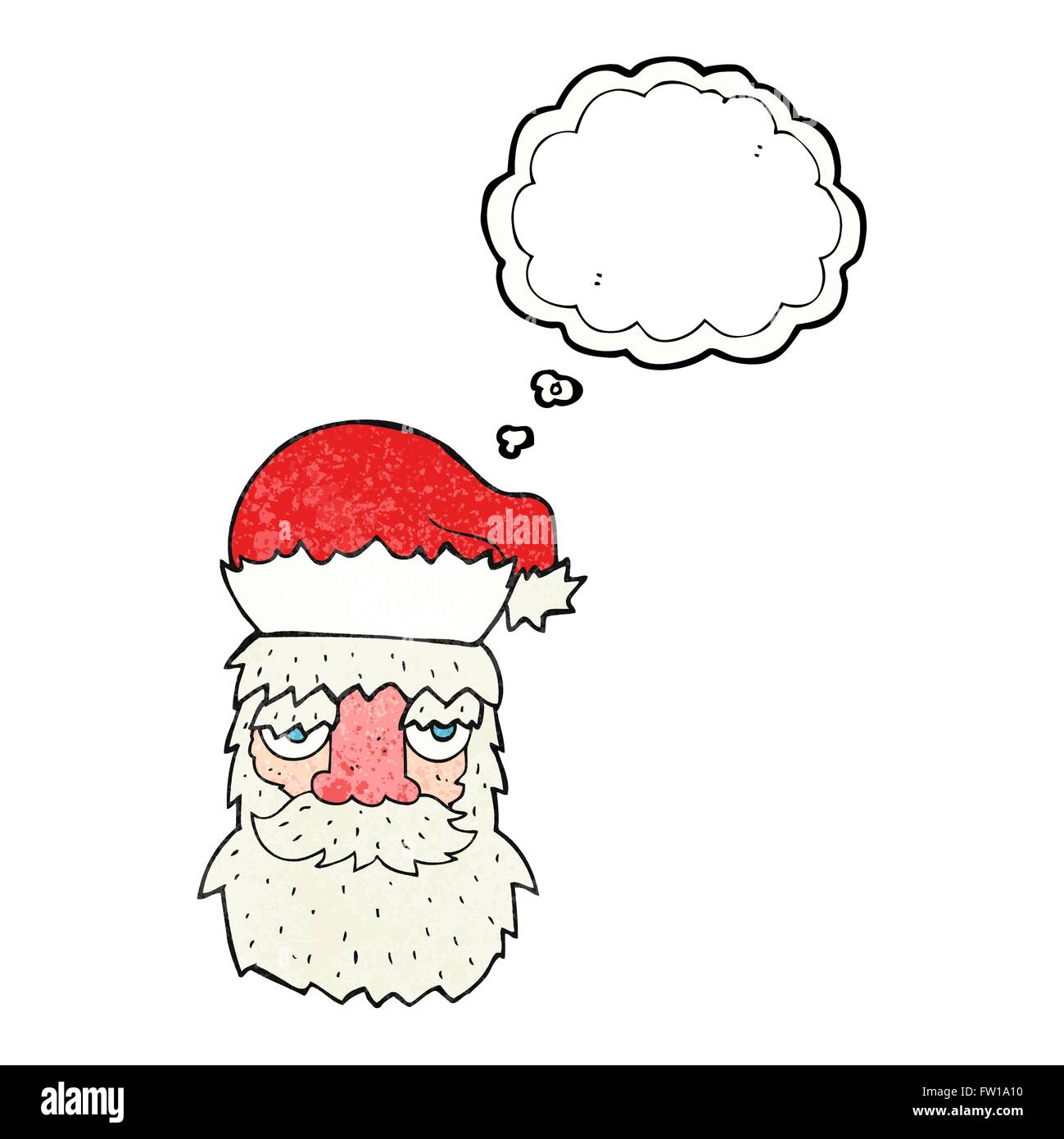 freehand drawn thought bubble textured cartoon tired santa claus face ...