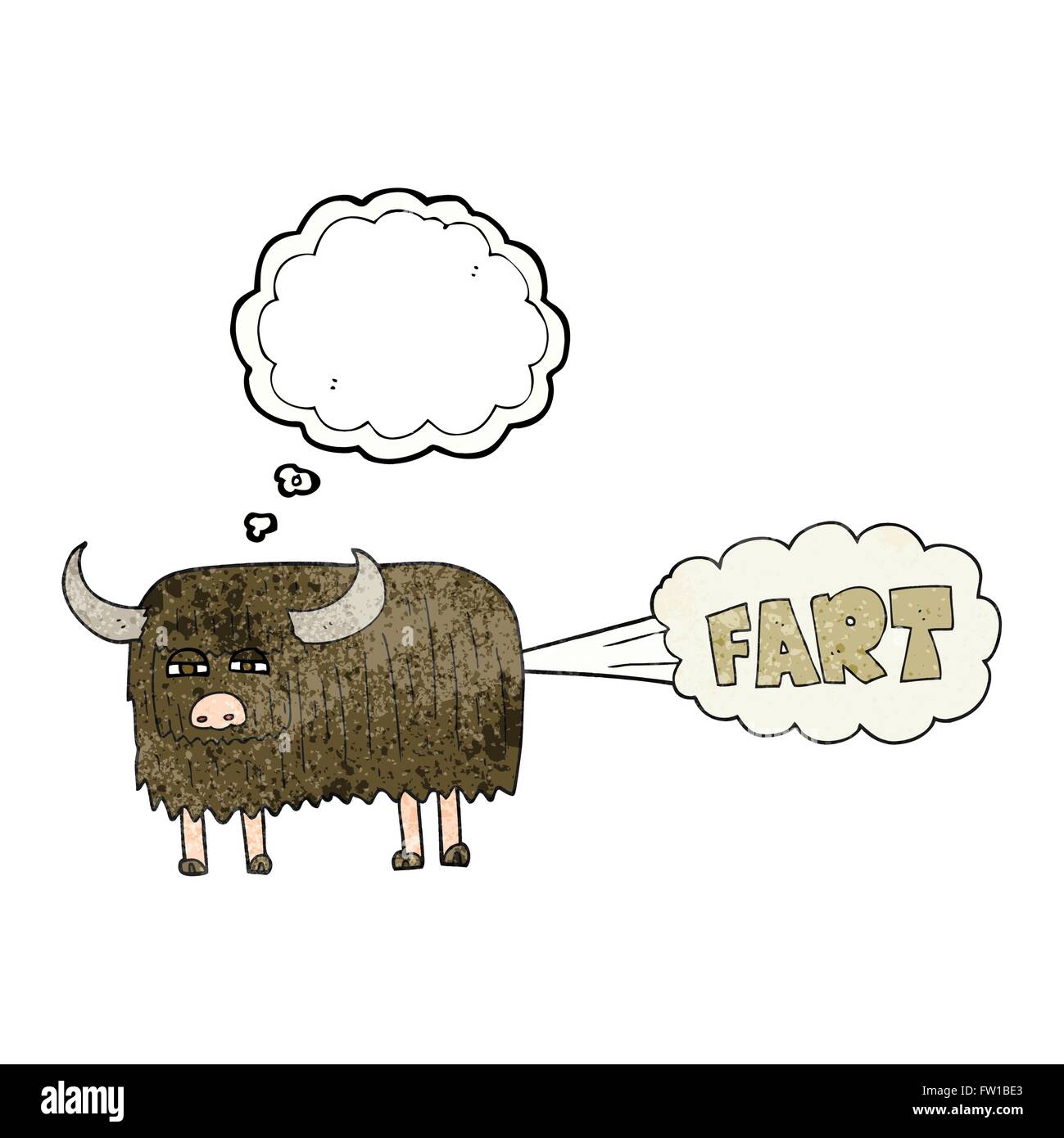 freehand drawn thought bubble textured cartoon hairy cow farting Stock ...