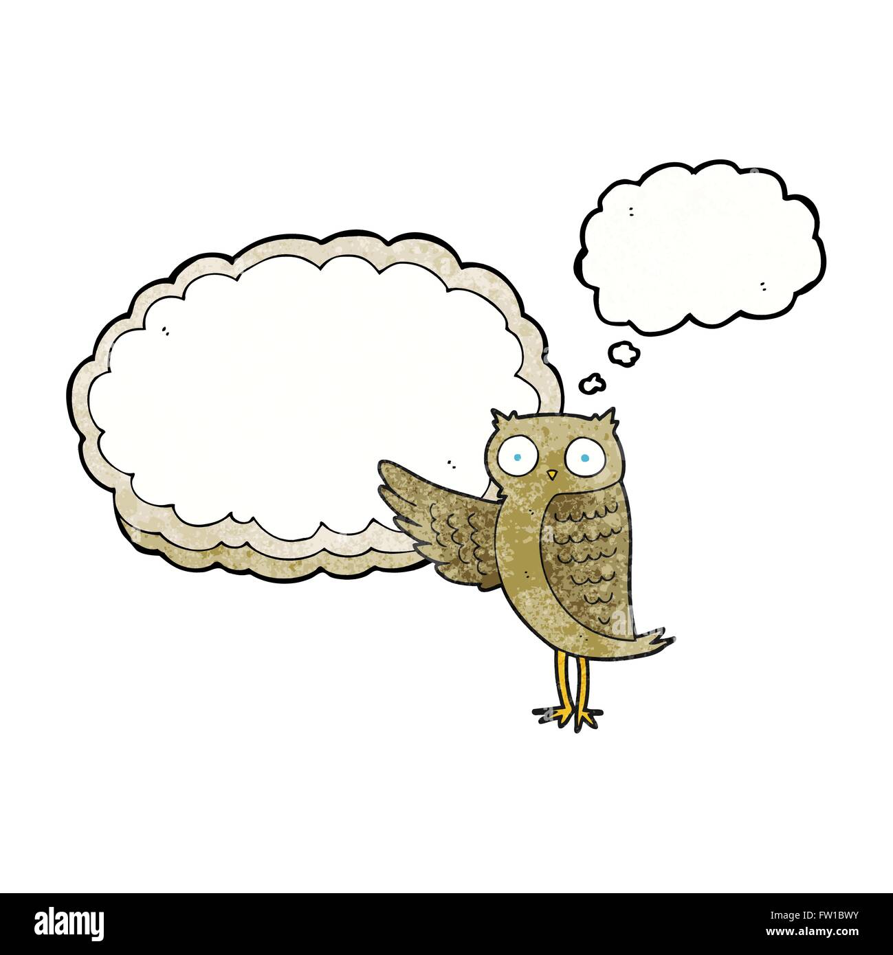 freehand drawn thought bubble textured cartoon owl pointing Stock ...
