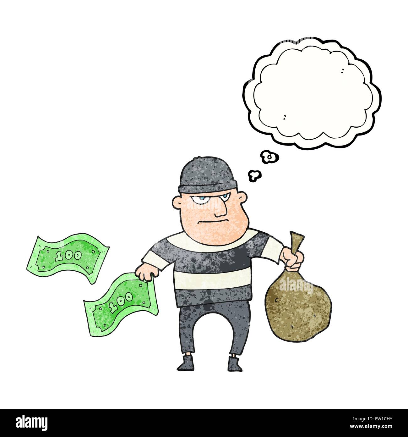 freehand drawn thought bubble textured cartoon bank robber Stock Vector ...