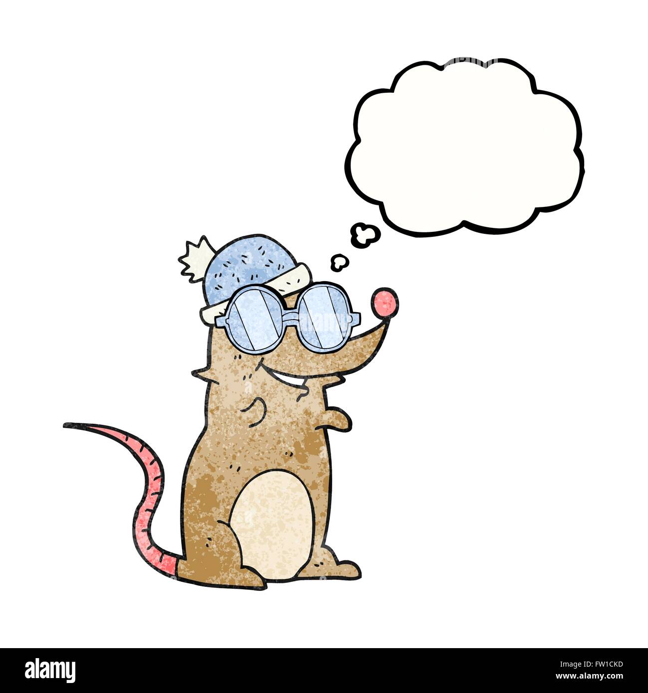 freehand drawn thought bubble textured cartoon mouse wearing glasses ...