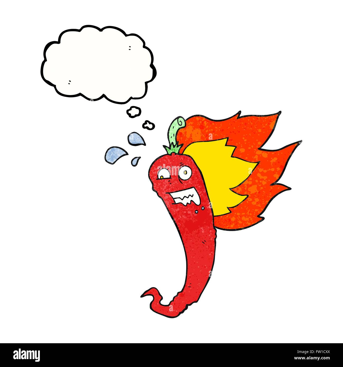 hot chilli pepper freehand drawn thought bubble textured cartoon Stock ...
