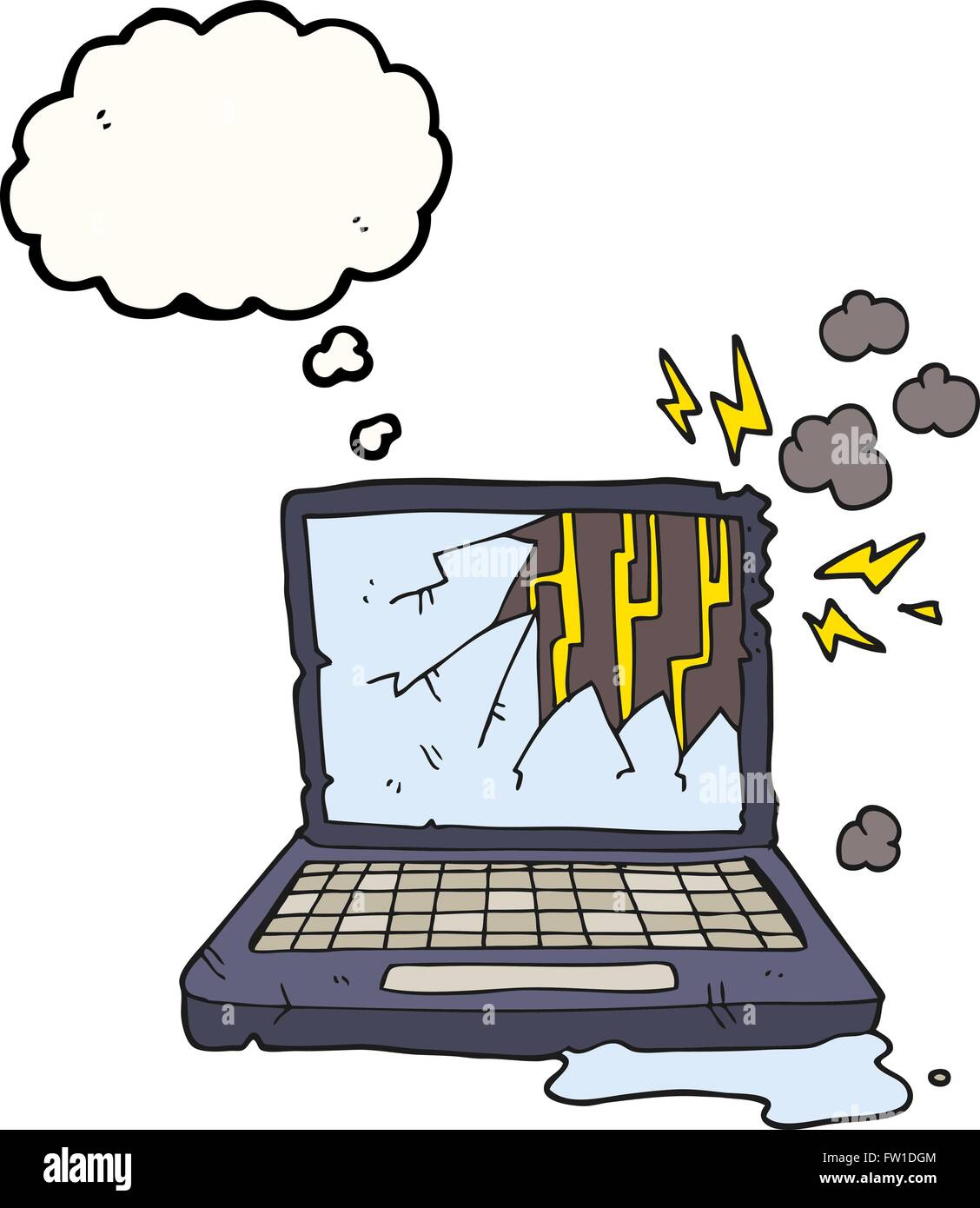 freehand drawn thought bubble cartoon broken computer Stock Vector ...