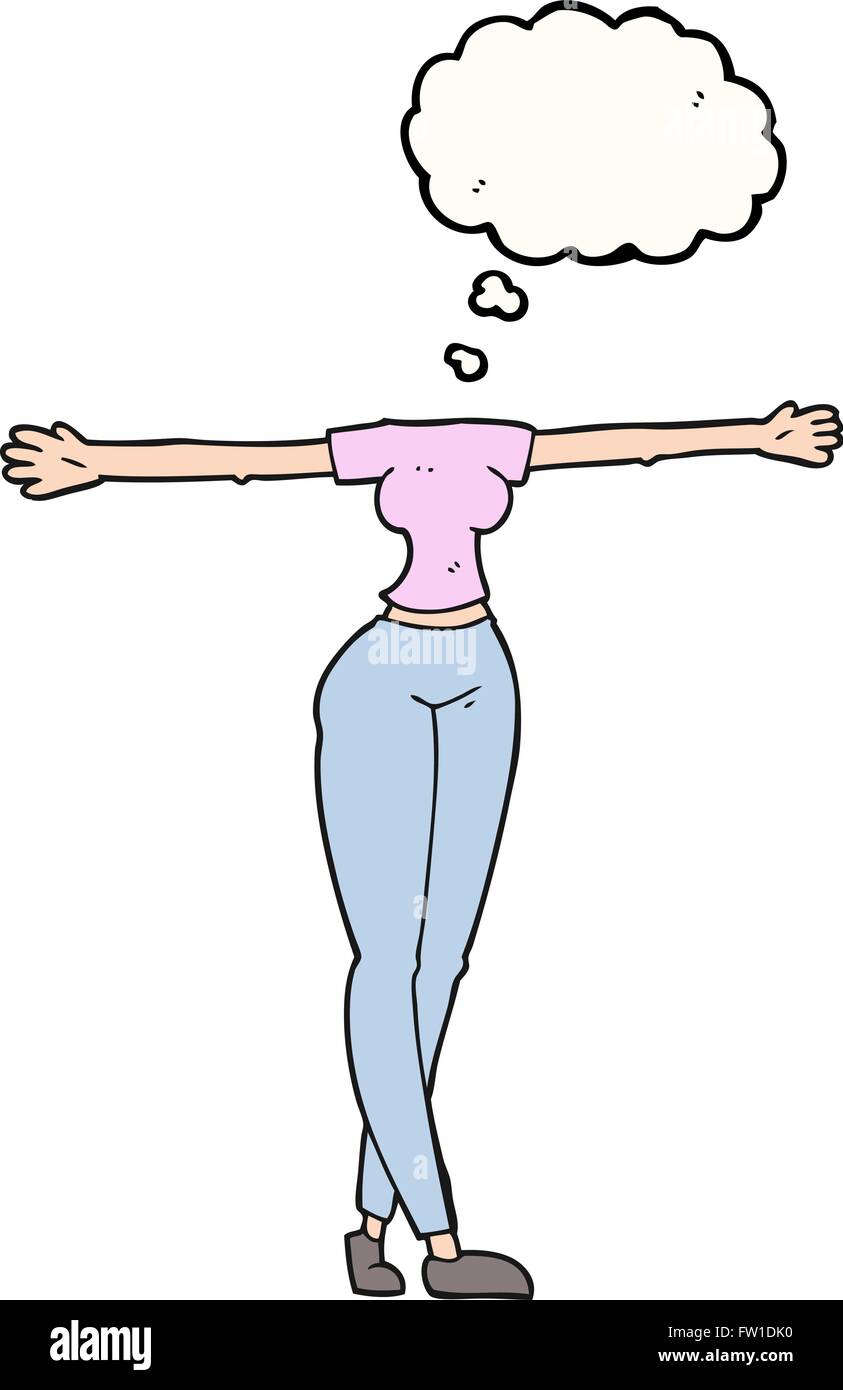 freehand drawn thought bubble cartoon female body with wide arms Stock ...