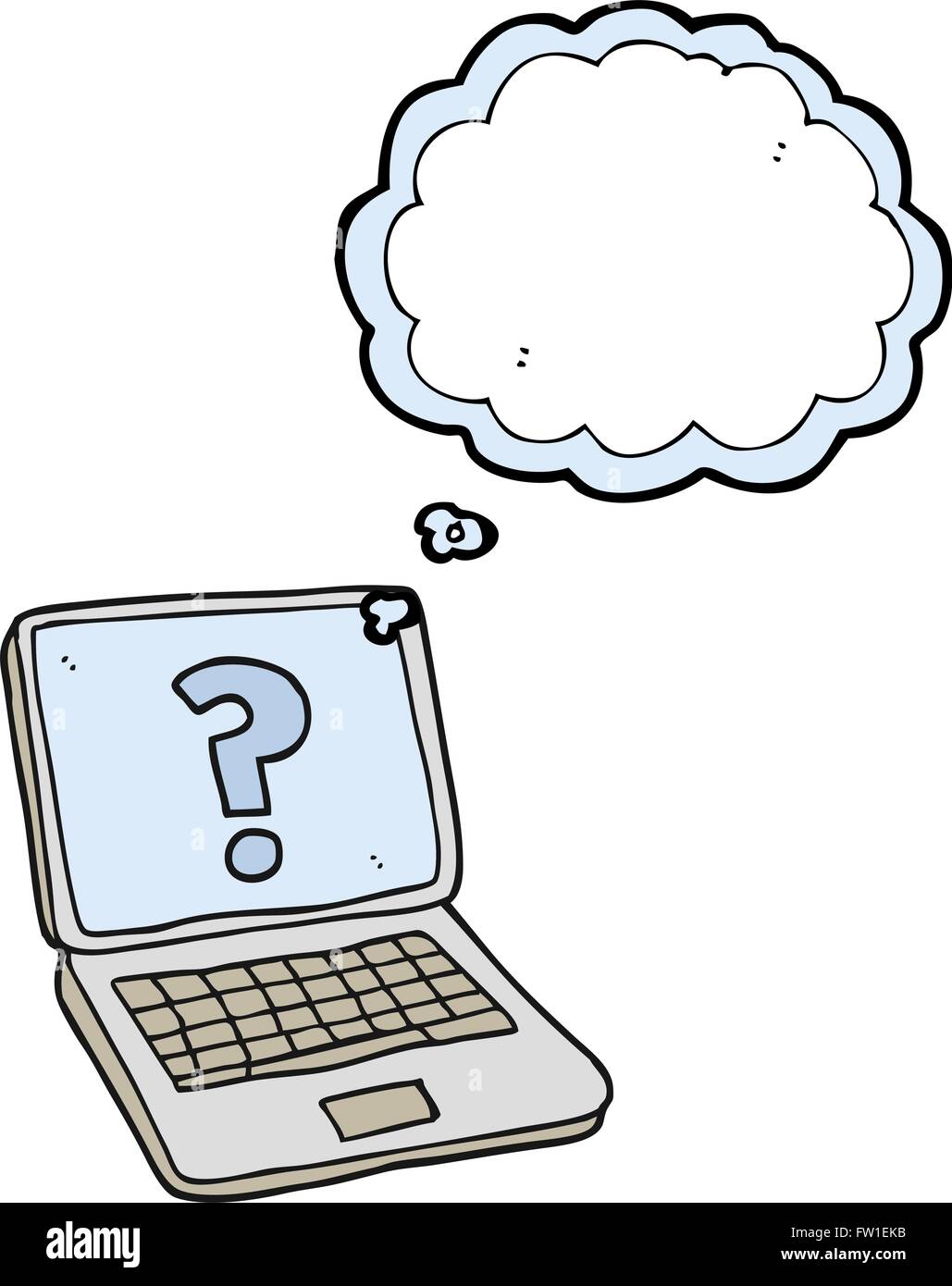 freehand drawn thought bubble cartoon laptop computer with question ...