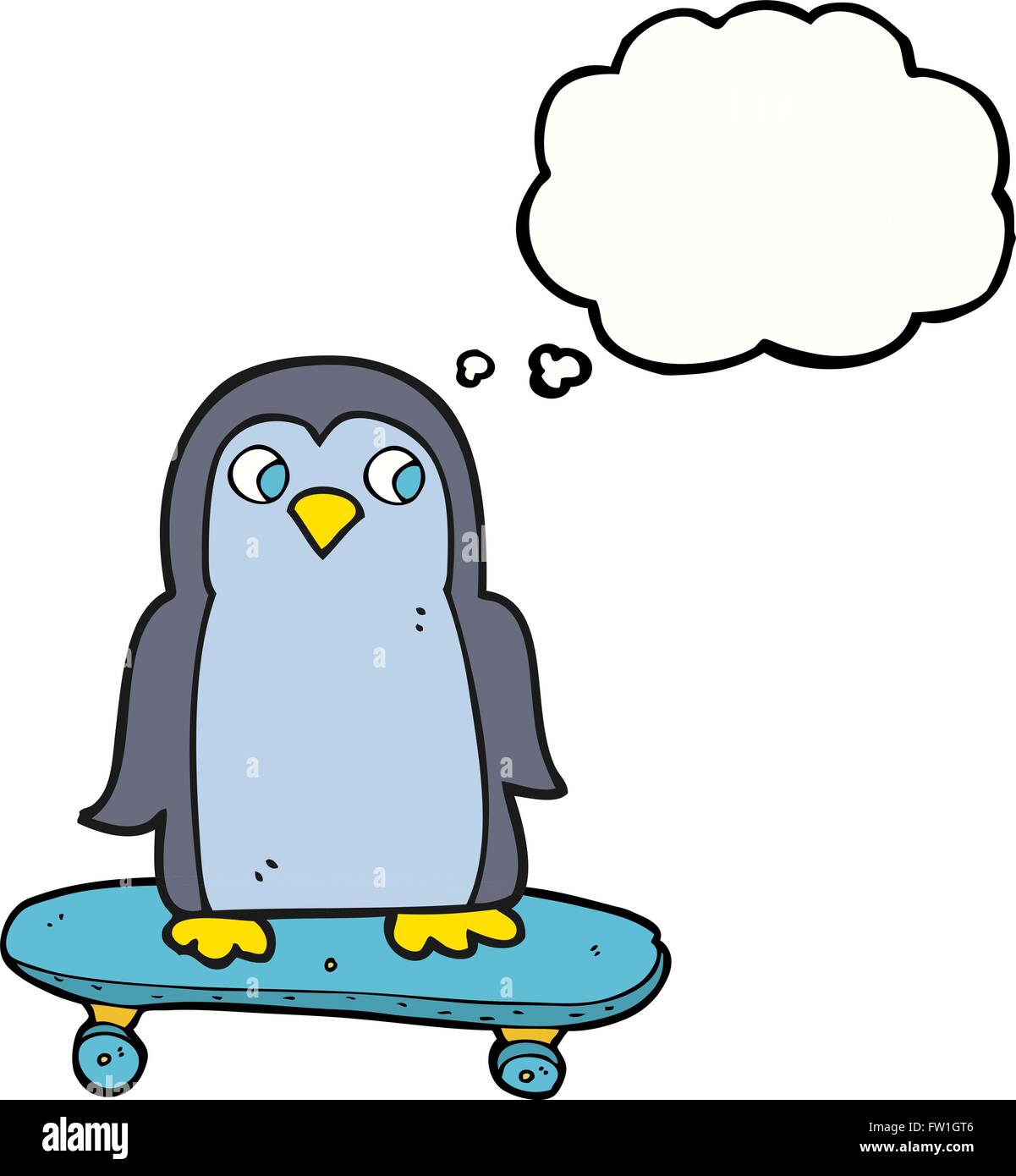 freehand drawn thought bubble cartoon penguin riding skateboard Stock ...