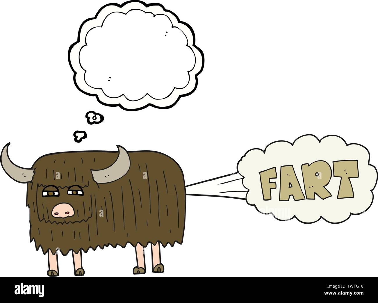 freehand drawn thought bubble cartoon hairy cow farting Stock Vector ...