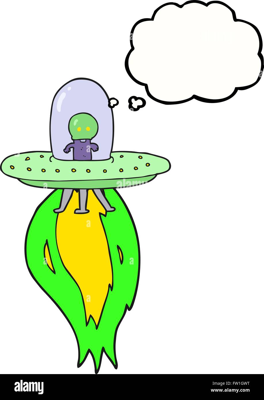 freehand drawn thought bubble cartoon flying saucer Stock Vector Image ...
