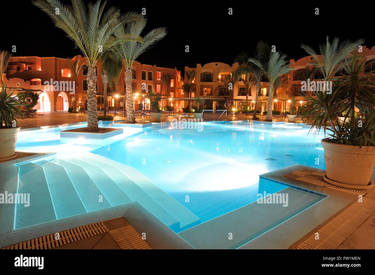 Hotel swimming Swimming Pool in Egypt illuminated at night Stock Photo ...