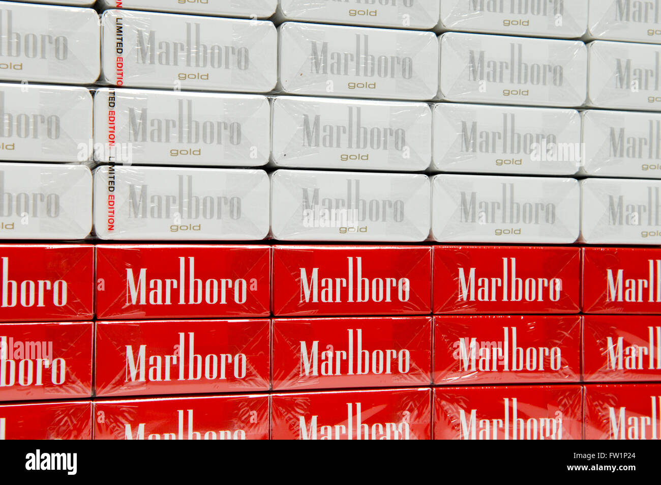 Selection of Marlboro Cigarettes on sale in a tobacconist Stock Photo ...