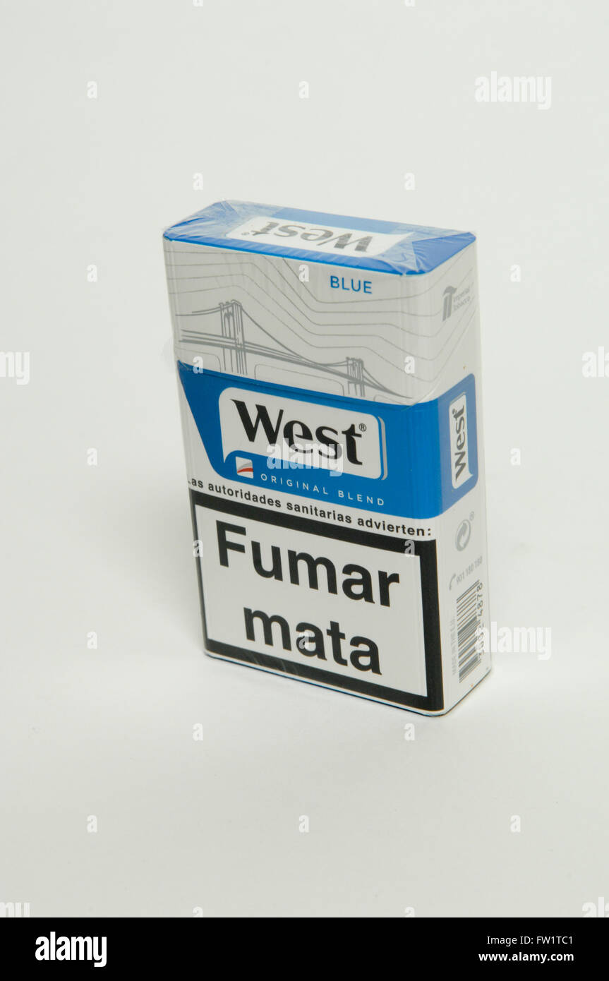 West Blue Cigarettes Packet on white background Stock Photo - Alamy