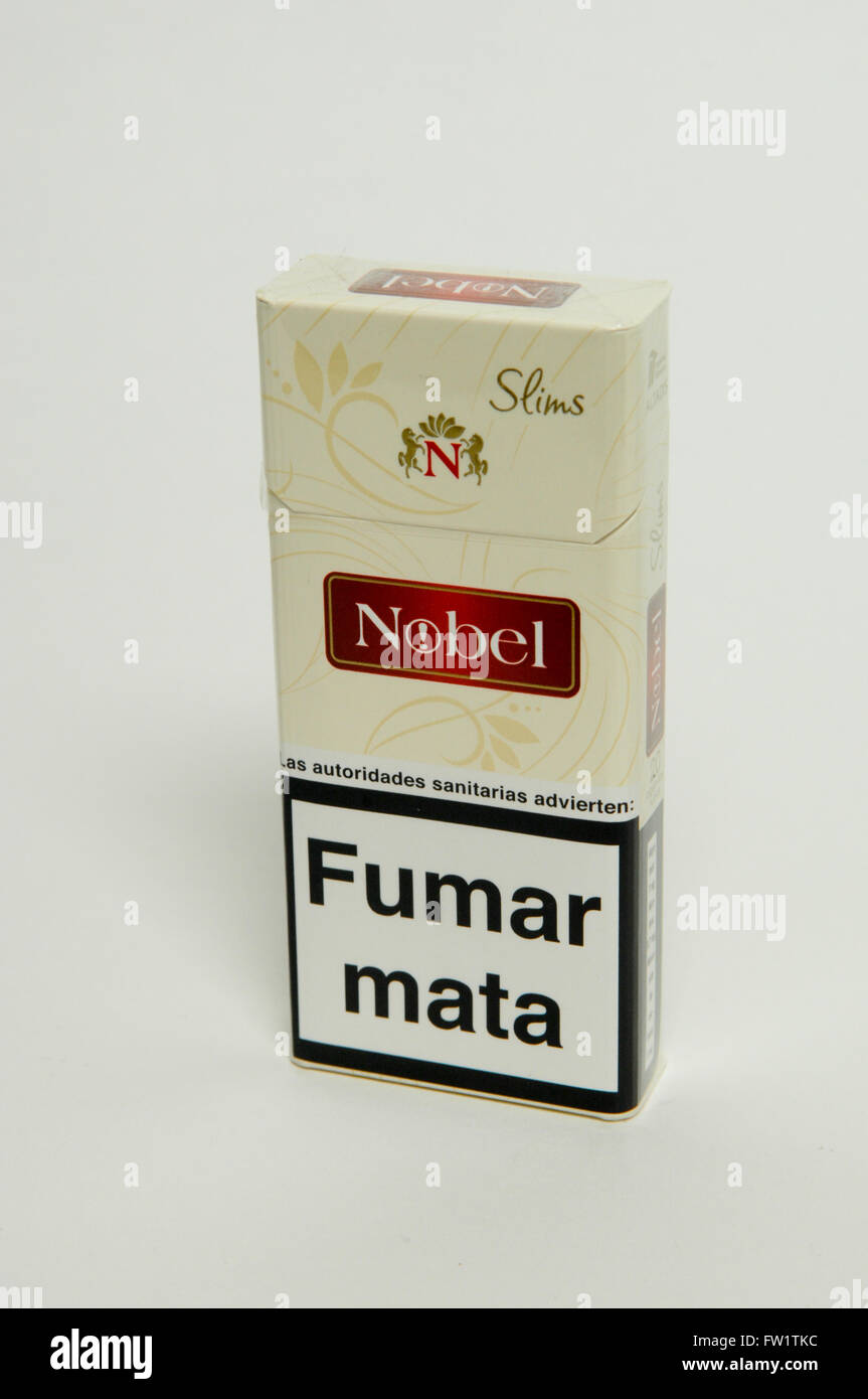 Packet of Nobel Slims Cigarettes tobacco on white background Stock ...