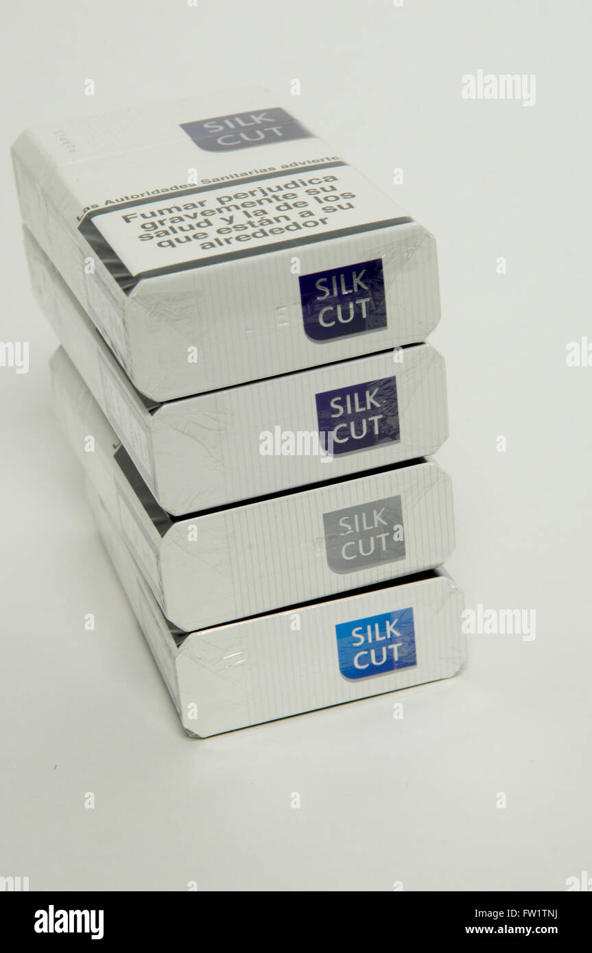 Selection of Silk Cut branded cigarettes on white background Stock ...