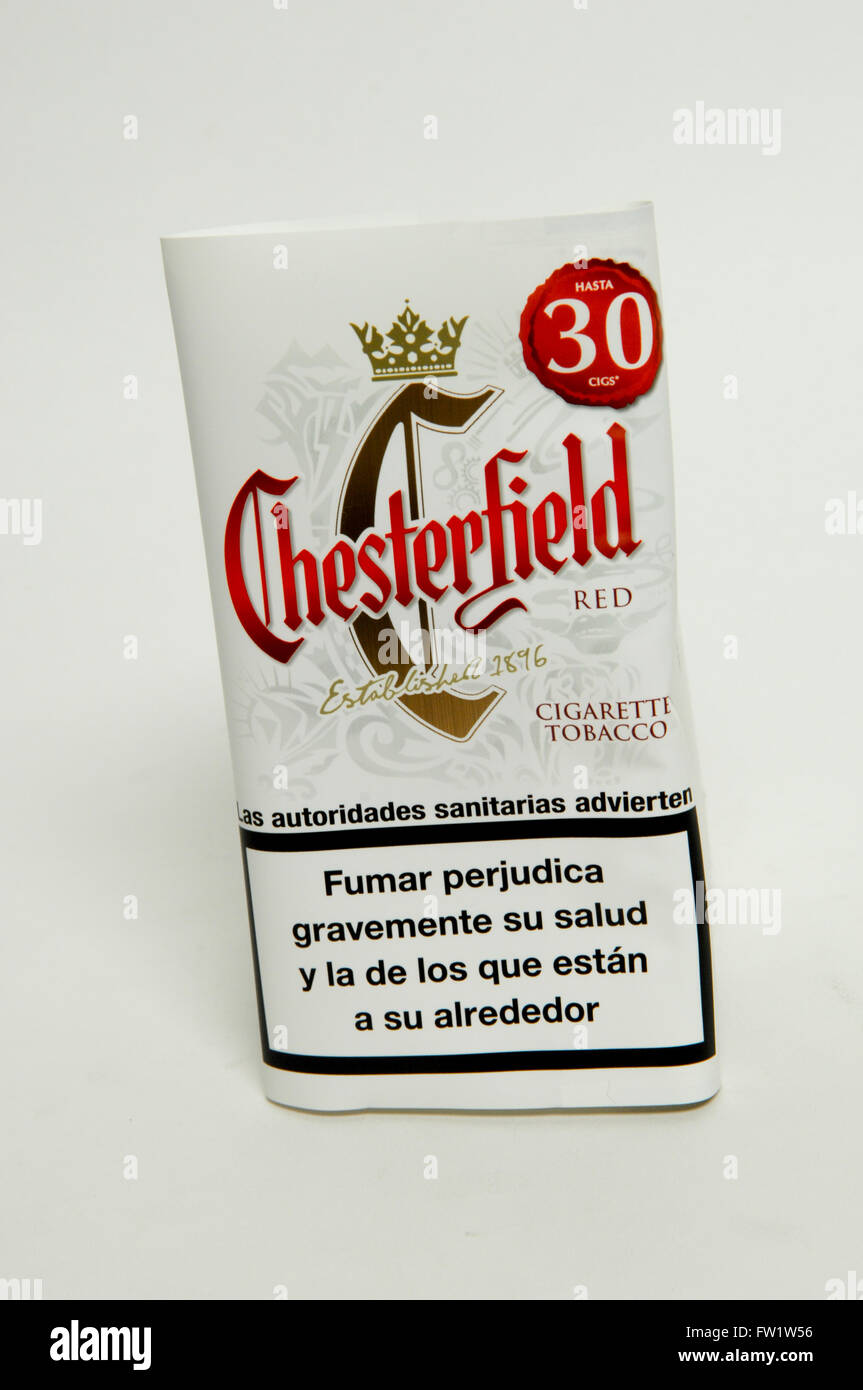 Chesterfield Red Hand Rolling Tobacco Packet taken on white background ...