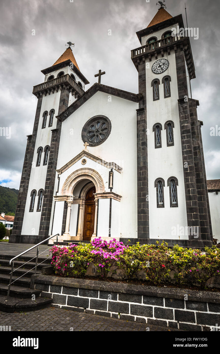 Tower of St. Sebastian church (Igreja Matriz de Sao Sebastiao) in Ponta ...