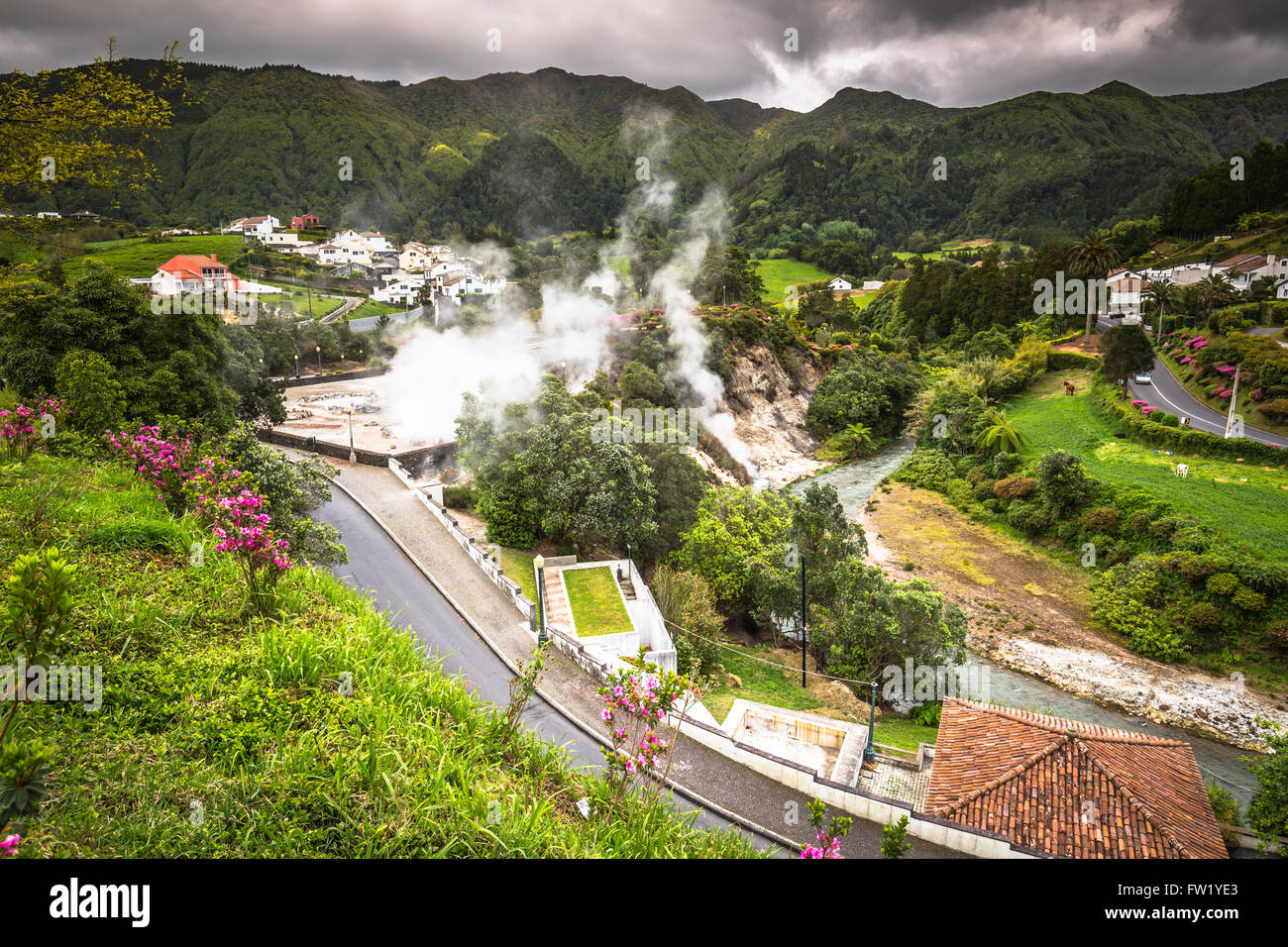 Hot spring waters in Furnas, Sao Miguel. Azores. Portugal Stock Photo ...