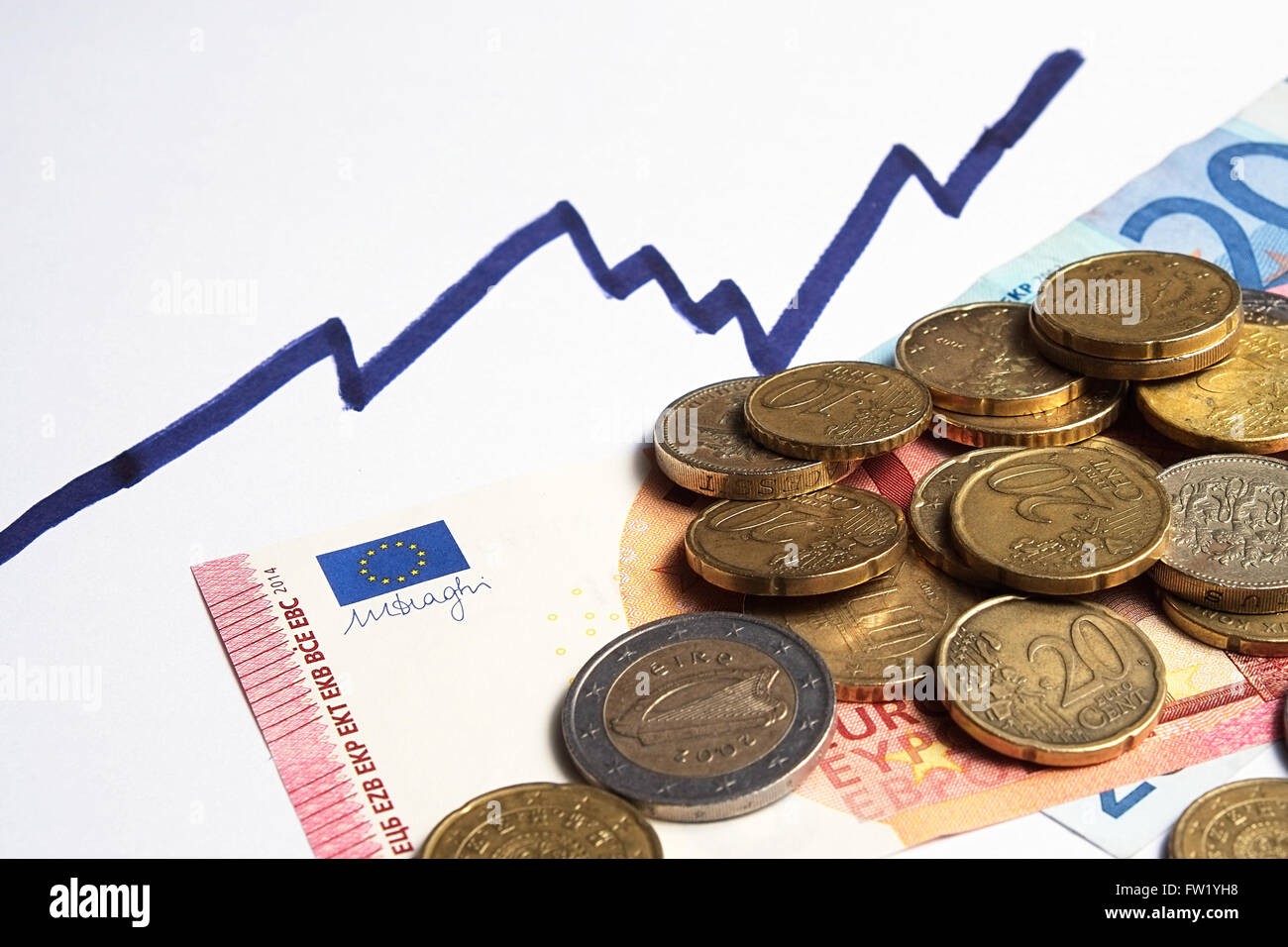 coins and Euro notes with rising chart line. Strategies for long-term ...
