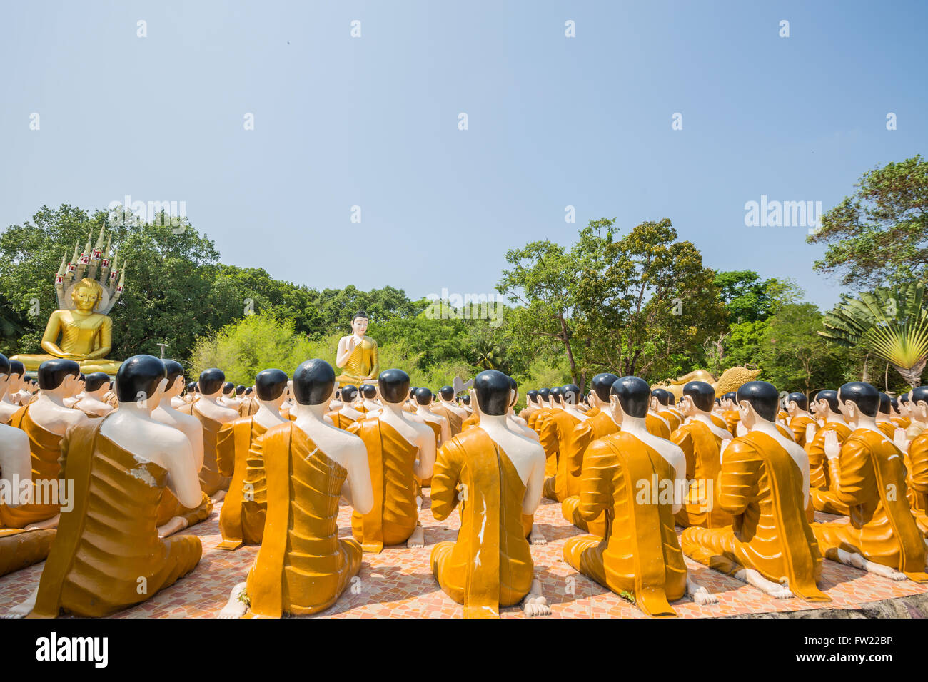 Statues of buddha image in Wat Chak Yai in Chanthaburi province east of ...