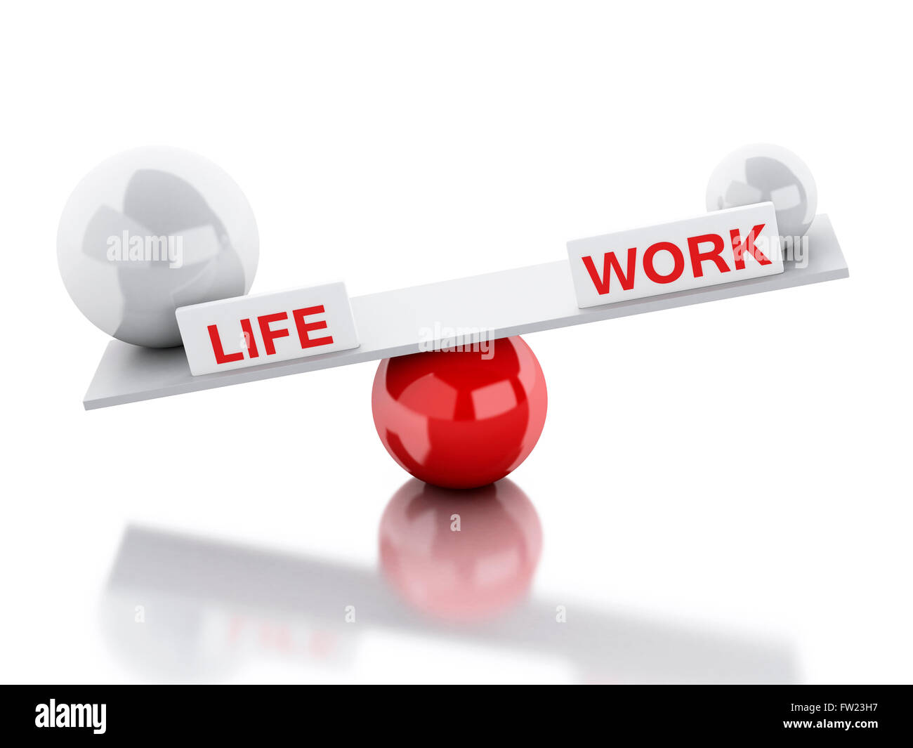 3D Illustration. Seesaw balance between life and work. Business concept ...