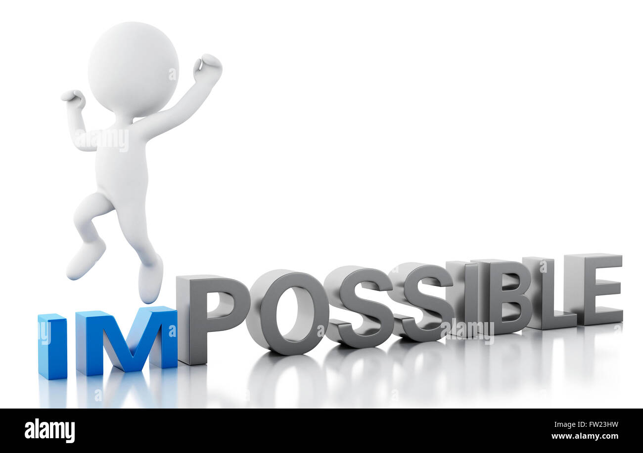 3D Illustration. White people turning word impossible into possible ...