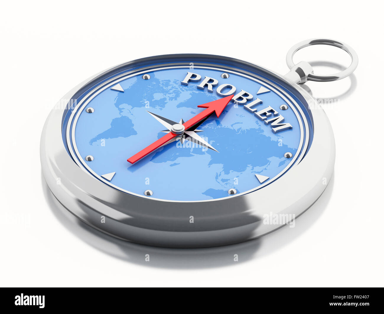3D Illustration. Compass pointing word problem. Business concept ...