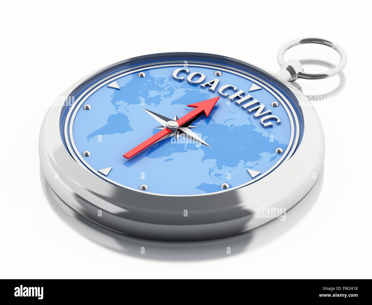 3D Illustration. Compass pointing word coaching. Business concept ...