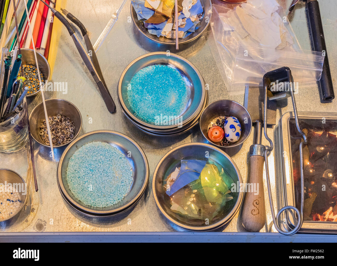 Glass artist Kate Drew-Wilkinson's still life of materials and supplies ...