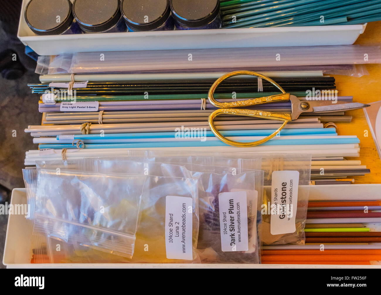 Glass artist Kate Drew-Wilkinson's still life of materials and supplies ...