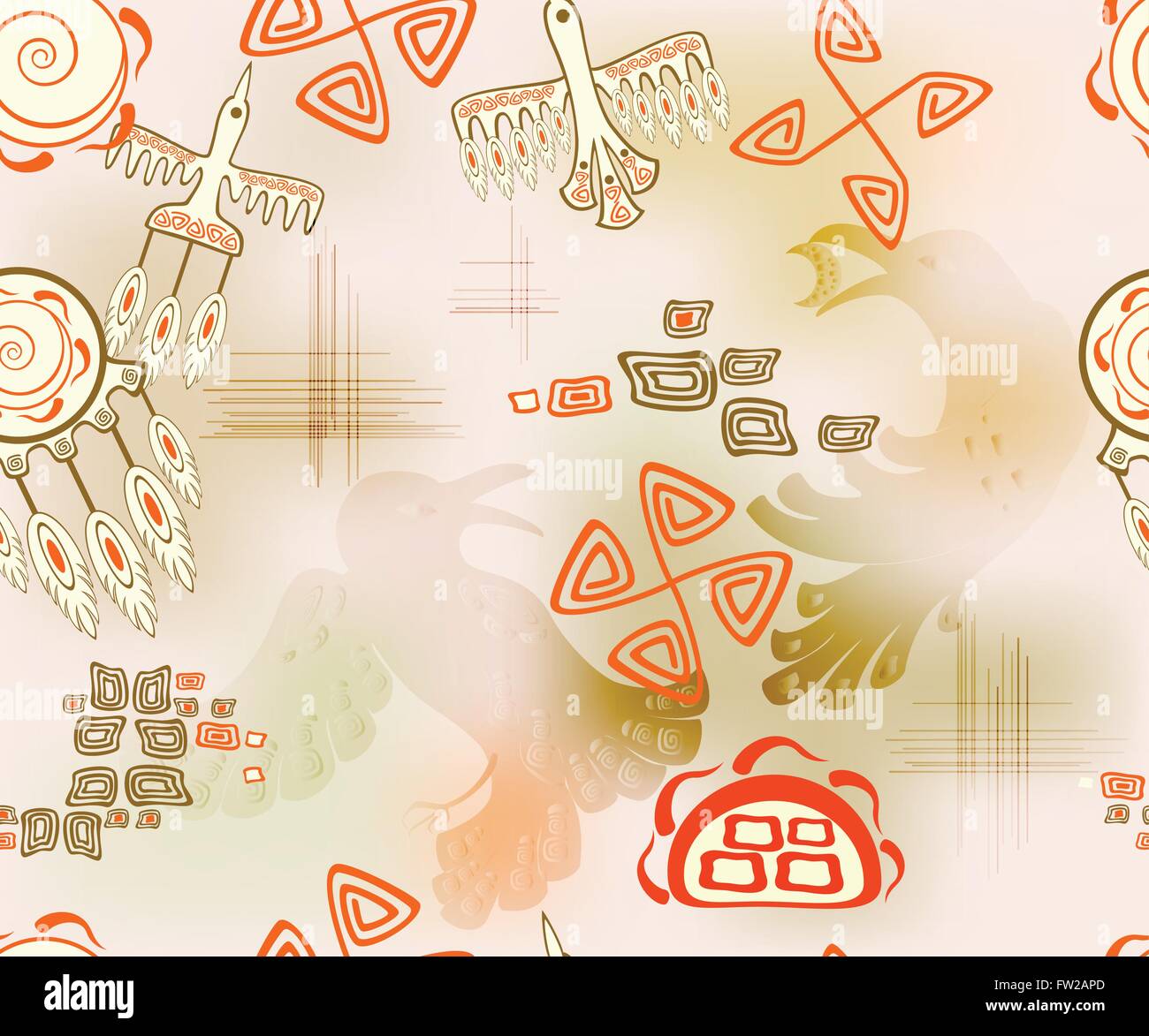 Seamless pattern with ethnic Indian symbols. EPS10 vector illustration ...